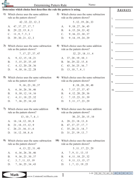 Free pattern rule worksheet grade 7, Download Free pattern rule ...