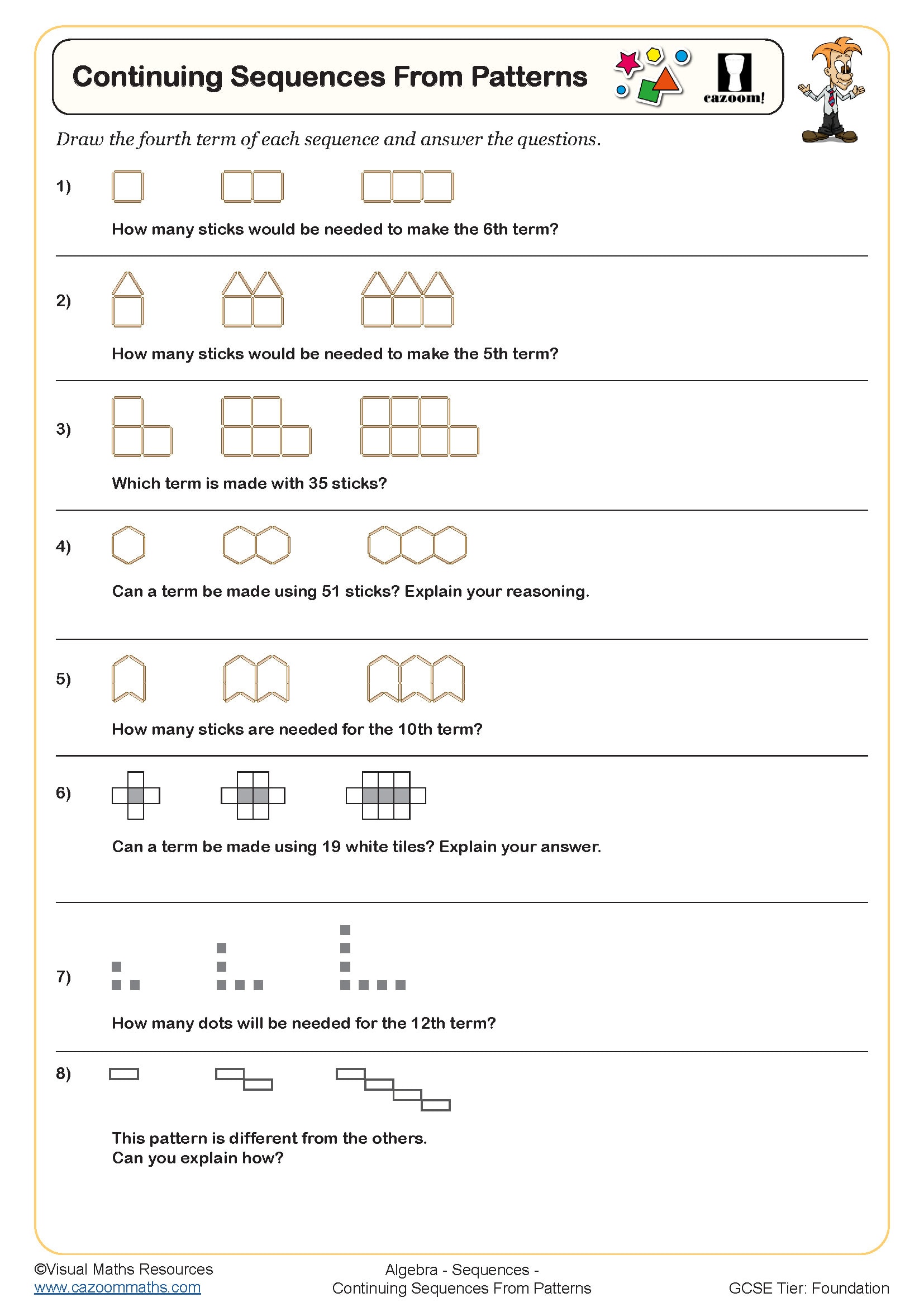 Continuing Sequecnes from Patterns Worksheet | Fun and Engaging ... - Worksheets Library