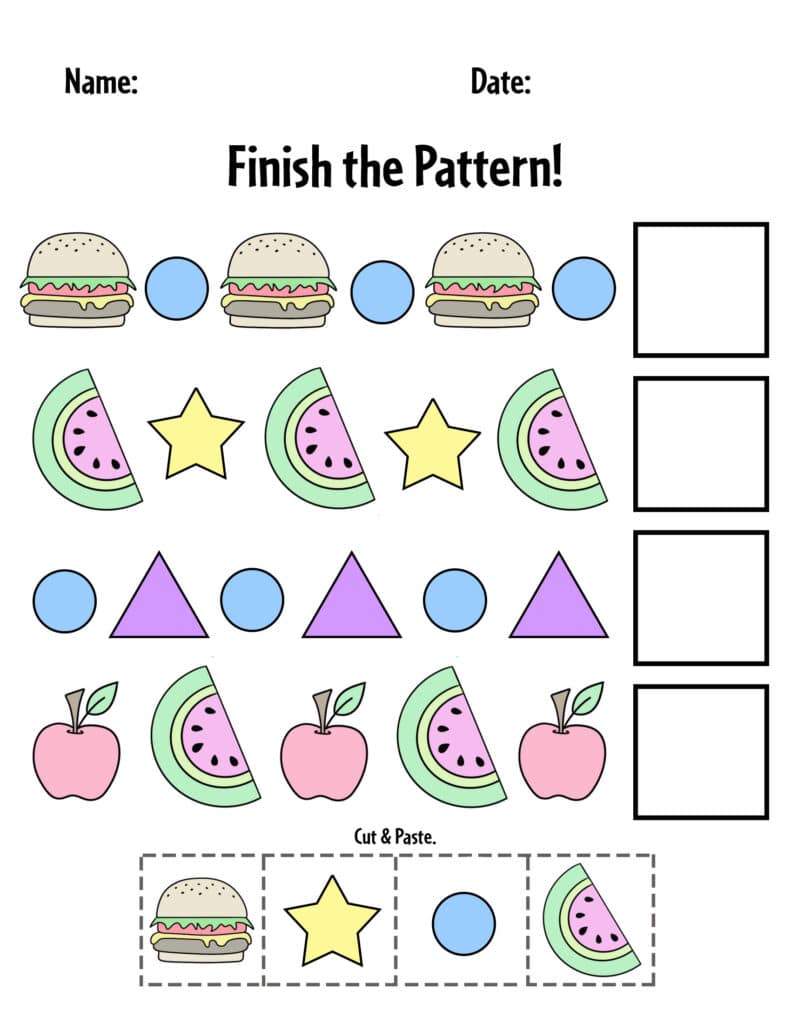 Cut and Paste Spring Math Patterns Printable Worksheets Packet - Worksheets Library