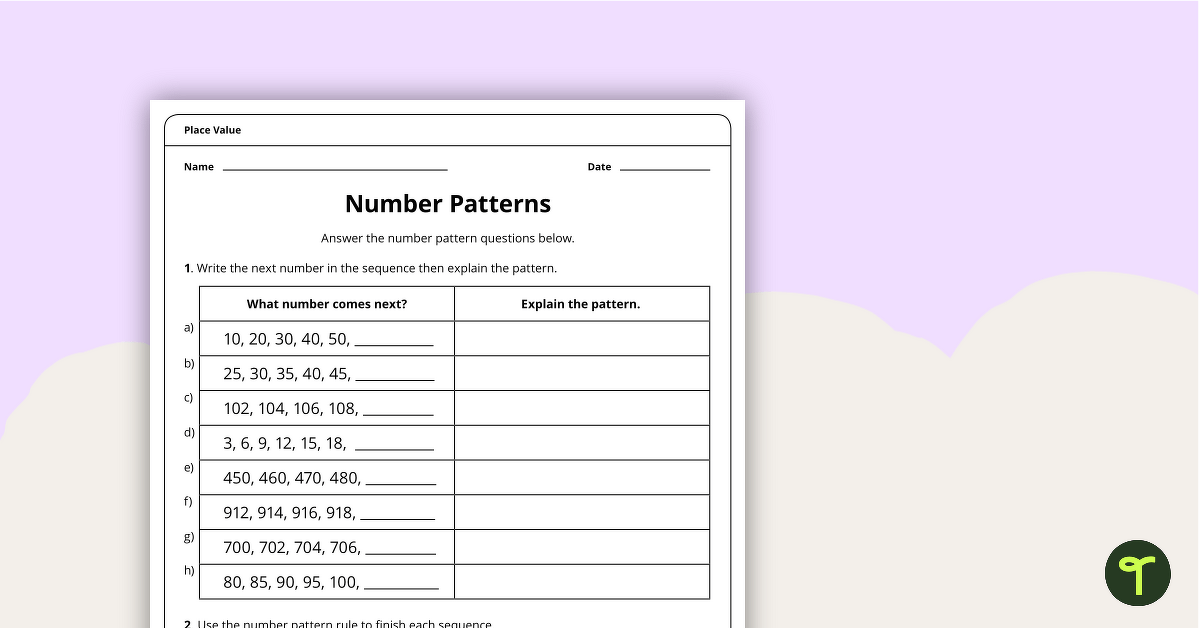 Number Patterns - Worksheet | Teach Starter - Worksheets Library