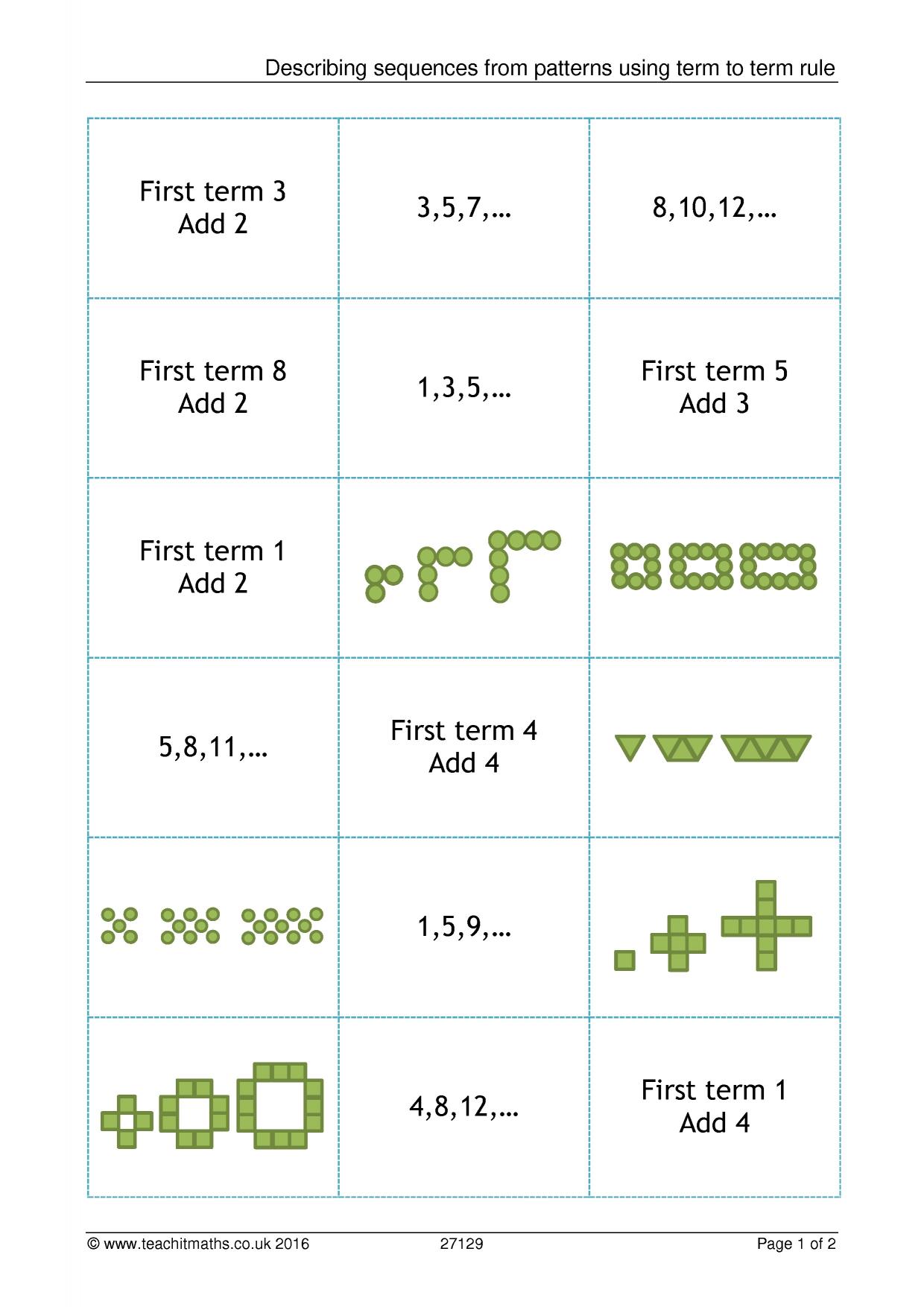 Patterns and rules matching | KS3 maths sequences | Teachit - Worksheets Library