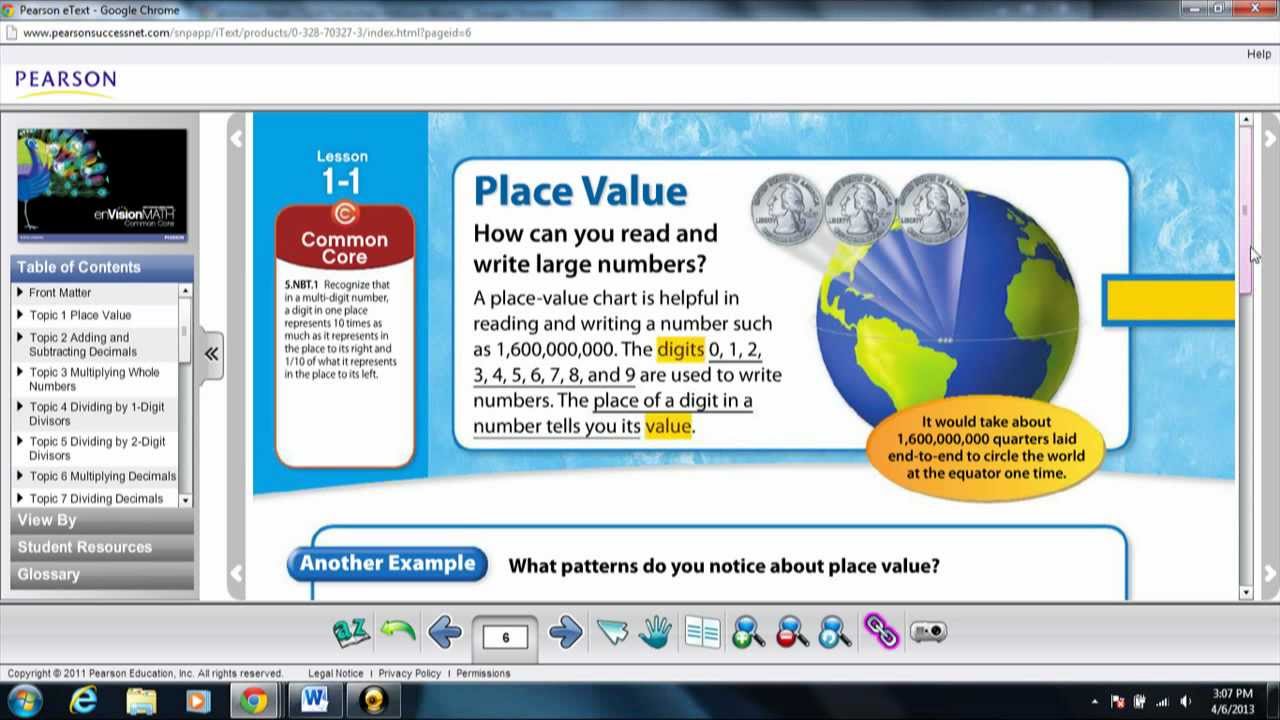 enVision Math 5th Grade Common Core- Learning Place Value ( Topic 1 ...