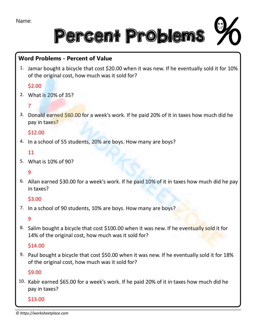 Percent Word Problem Worksheet Collection For Teaching & Learning ...
