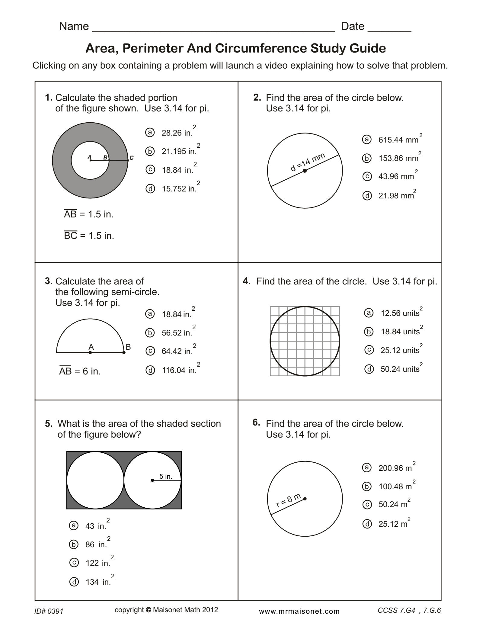 SOLUTION: Area perimeter and circumference study guide - Studypool - Worksheets Library