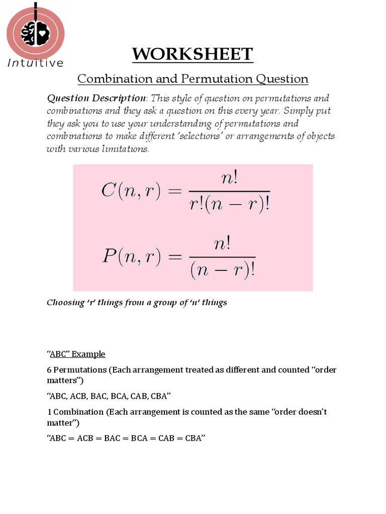Fillable Online Worksheet 1 Counting Permutations Combinations