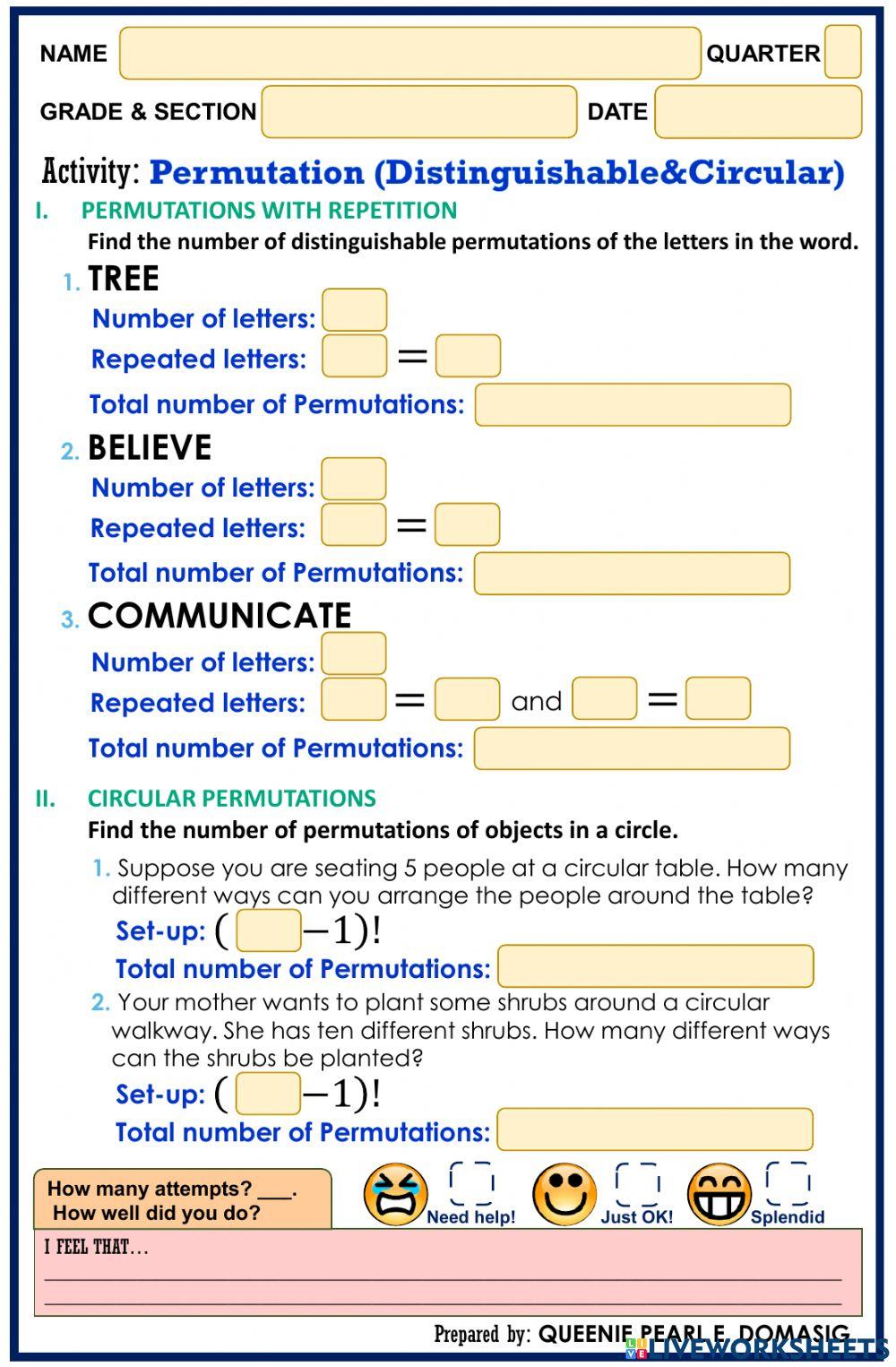 Permutations Distinguishableandcircular Worksheet Live Worksheets