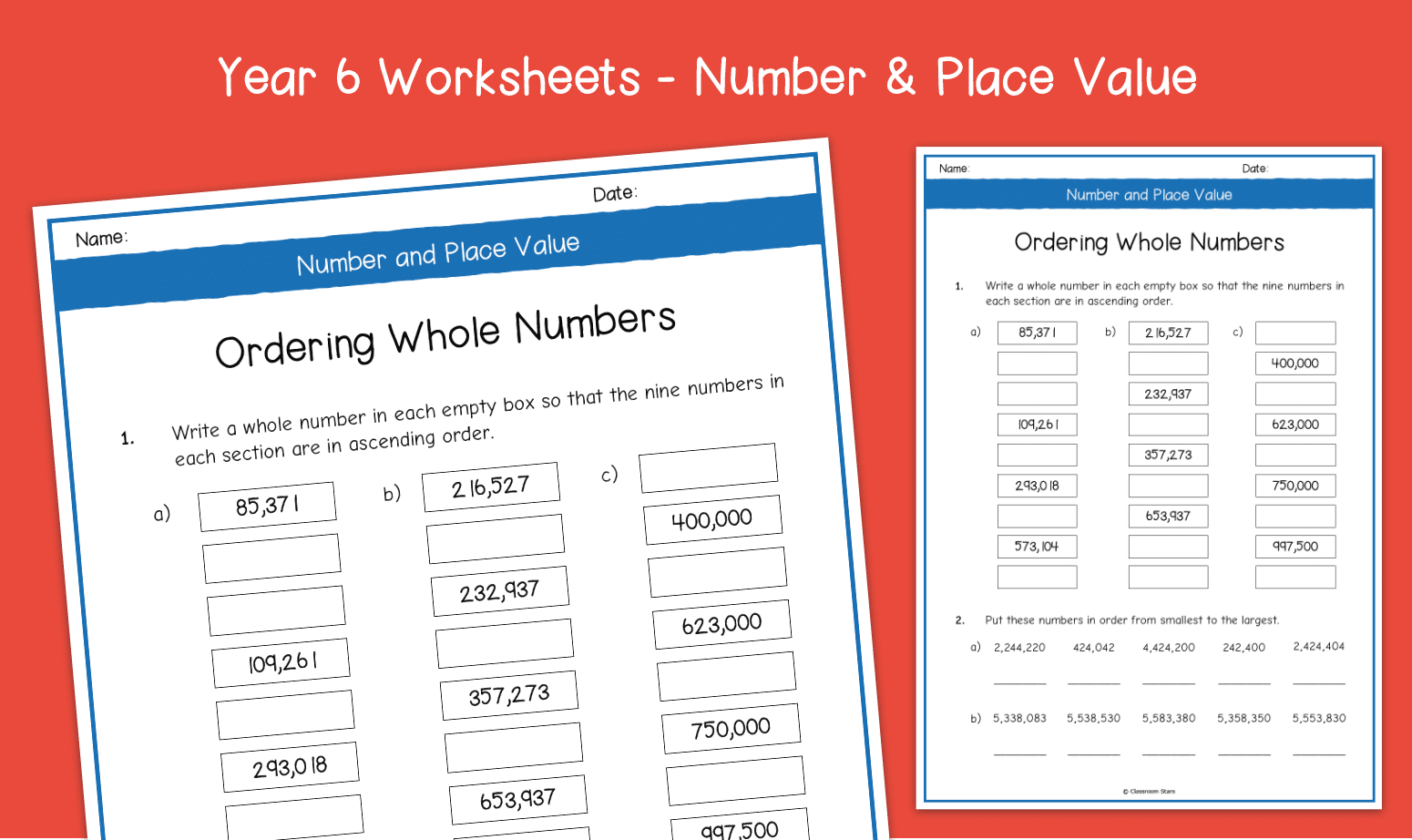 Year 6 Ordering Whole Numbers Worksheets Ks2 Number And Place