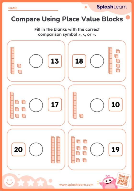 Compare Place Value Blocks With Number Within 20 — Printable Math Worksheets Library