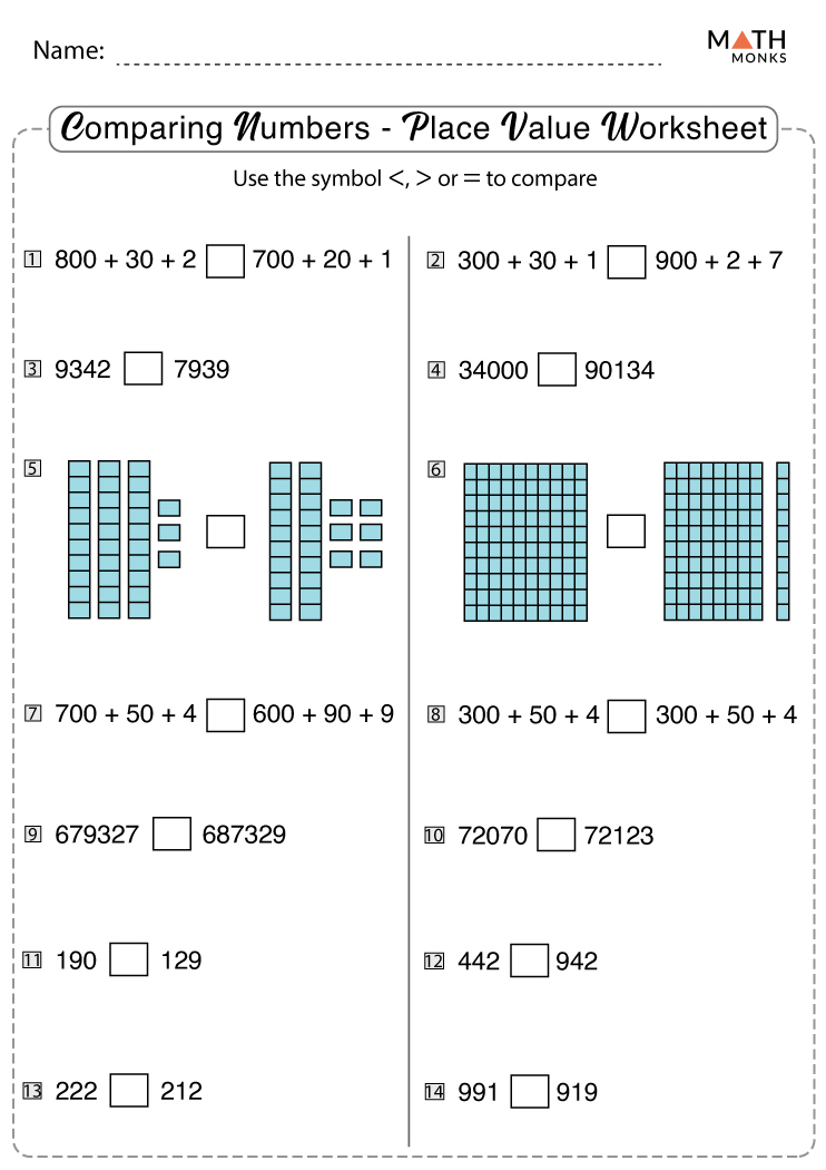 Compare Place Value Blocks with Number within 20 — Printable Math ...