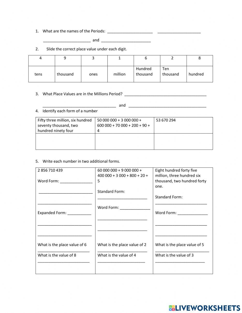 Place Value Standard Expanded Word Form Test Worksheet Live Place Value Standard Expanded Word Form Test Worksheet Live