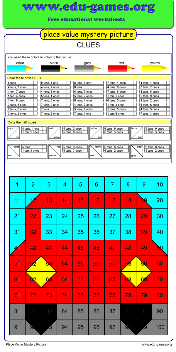 Free Place Value Mystery Picture - Shelley Gray - Worksheets Library