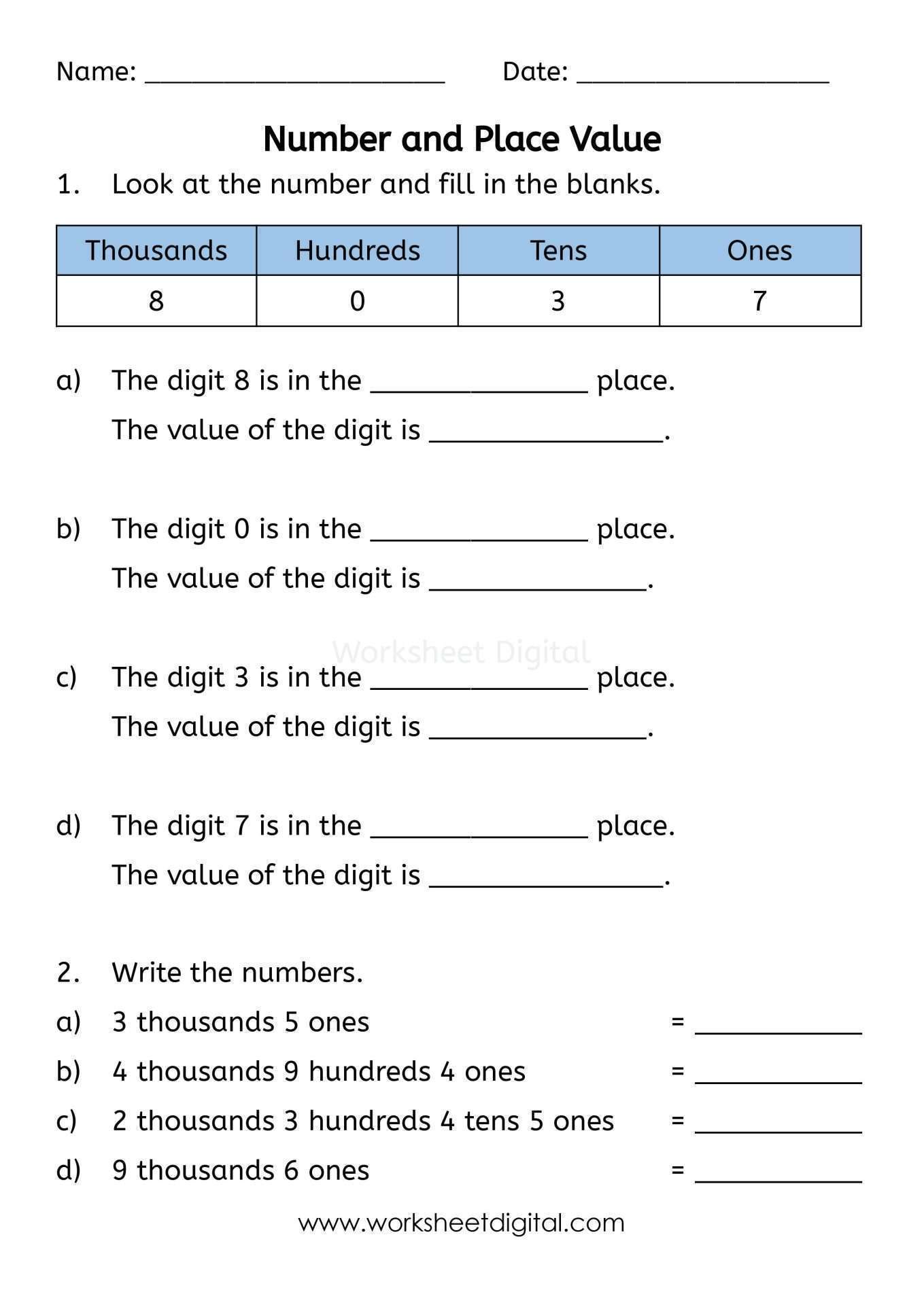 Number And Place Value Worksheet Digital Worksheets Library Number And Place Value Worksheet Digital Worksheets Library