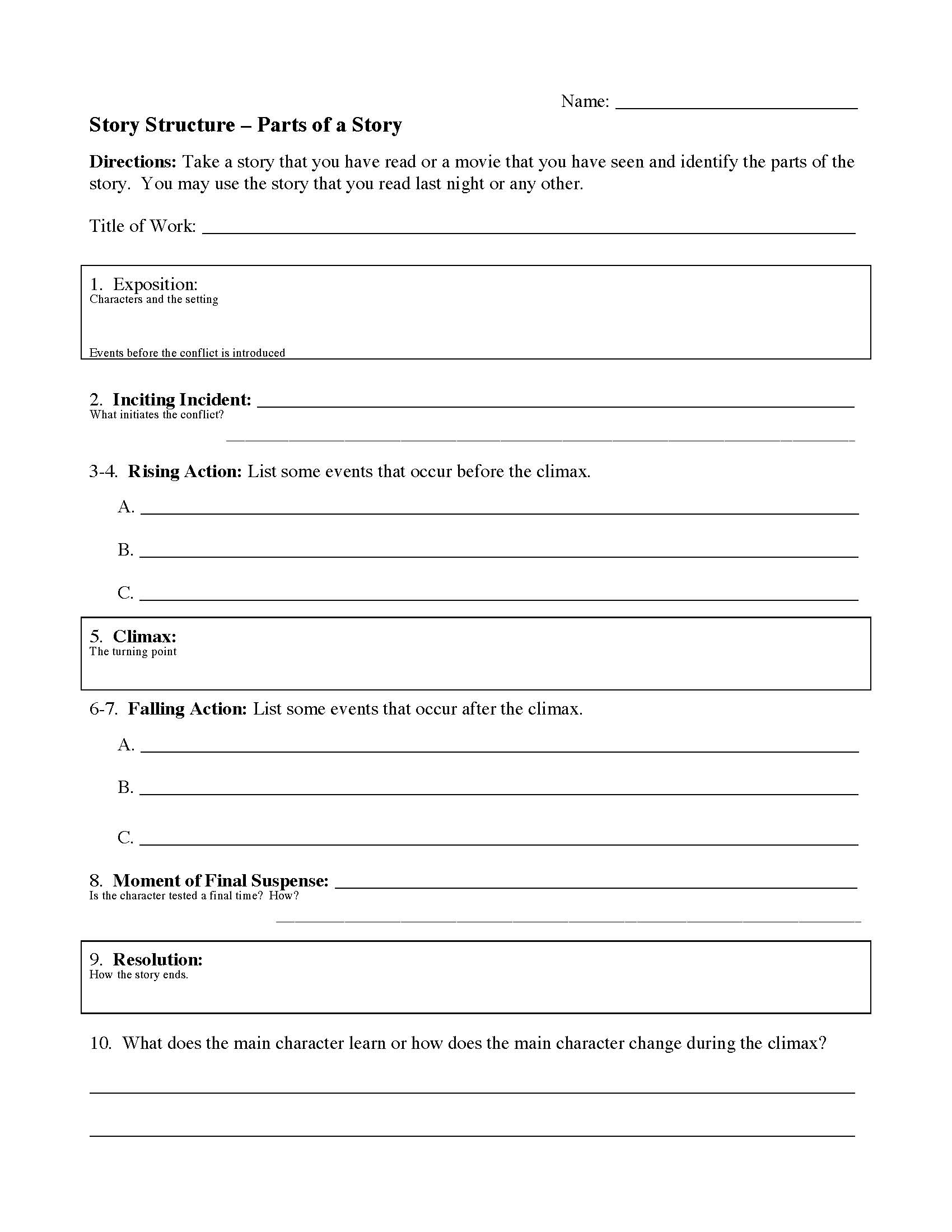 Story Structure Worksheets | Reading Activities - Worksheets Library
