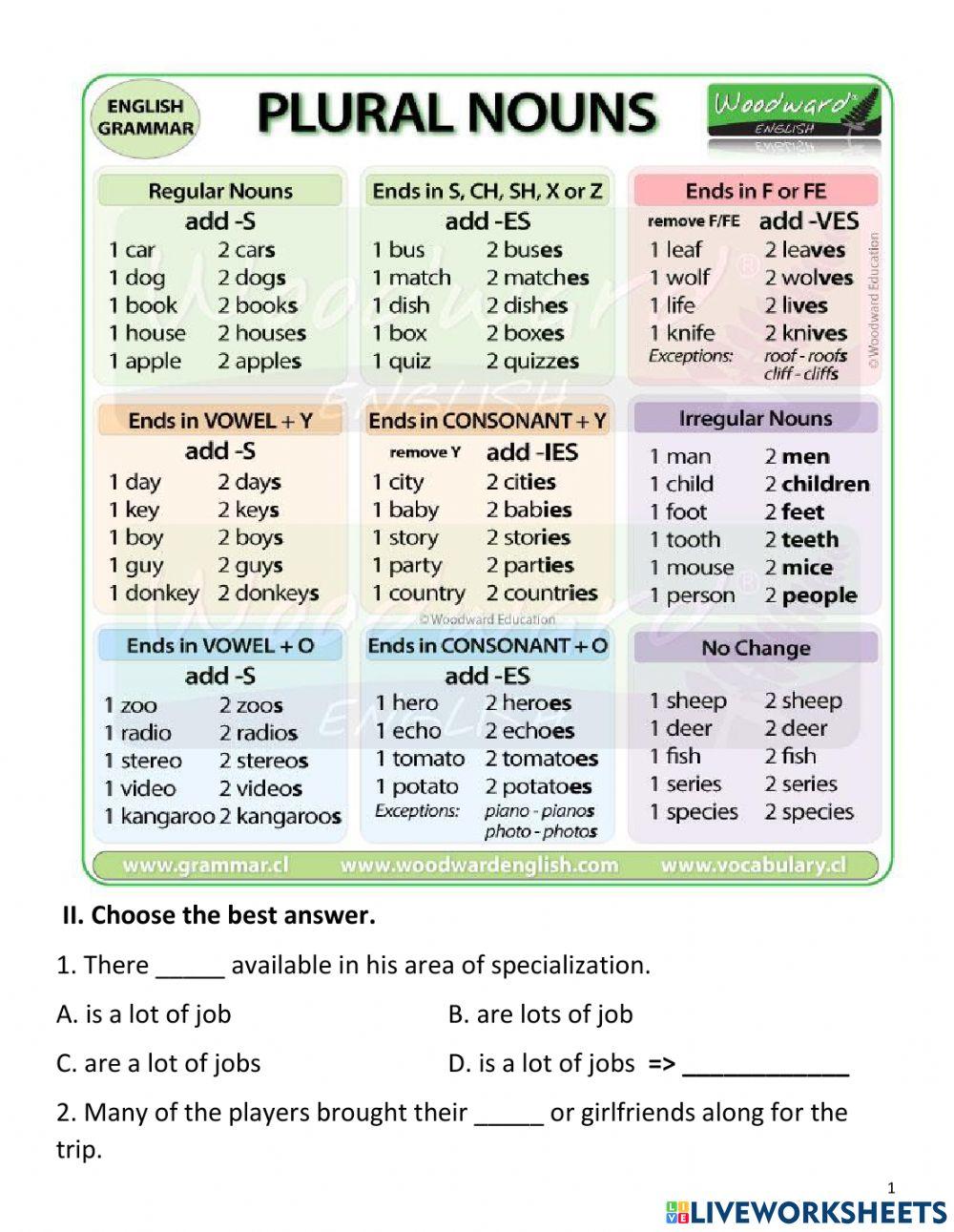 Singular & plural nouns online exercise for Grade 6-12 | Live ... - Worksheets Library