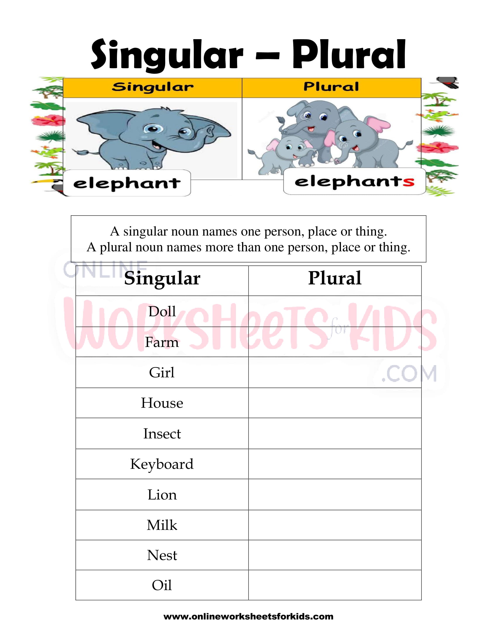 Singular and Plural Nouns Worksheet 6 - Worksheets Library