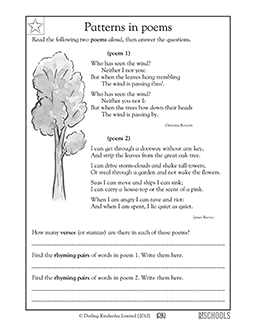 Poems: identifying patterns | 3rd grade Reading Worksheet ...