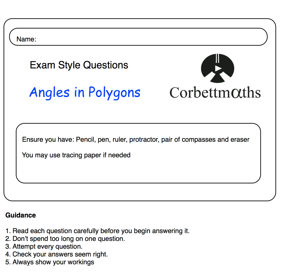 Angles In Polygons Practice Questions Corbettmaths Worksheets Library