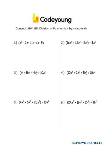 Divide A Polynomial By A Monomial Worksheet