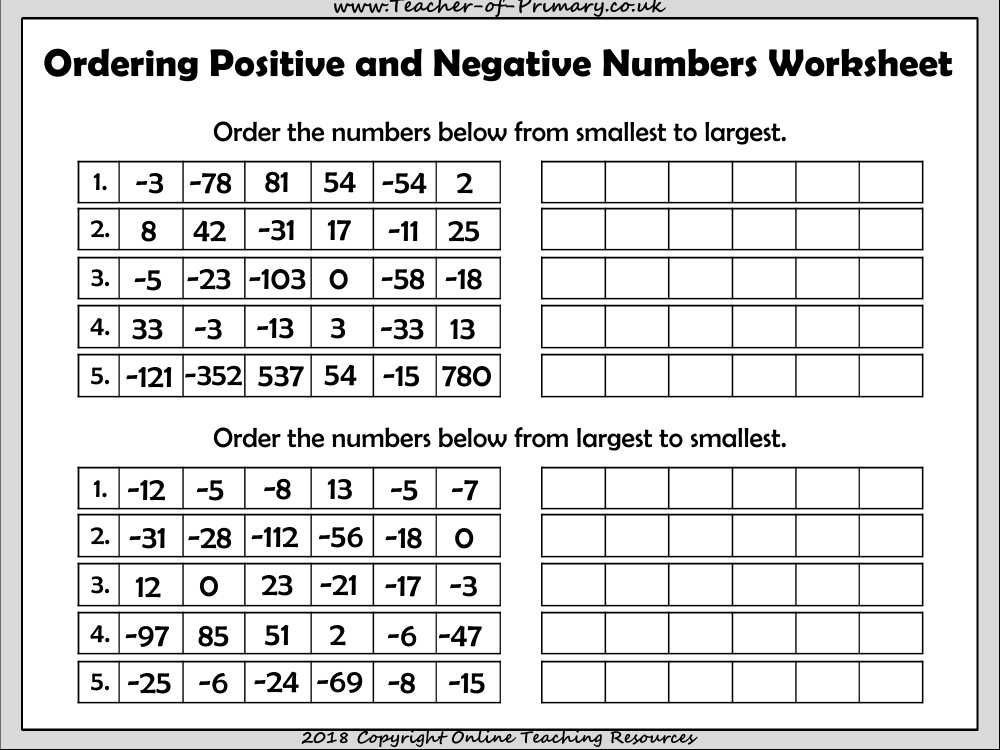 Ordering Positive And Negative Numbers Worksheet Maths Year 5 Ordering Positive And Negative Numbers Worksheet Maths Year 5