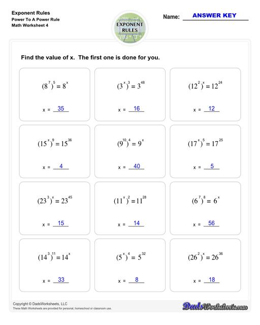 Exponent Rules - Math Worksheets - Worksheets Library