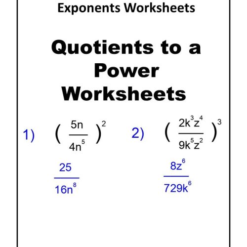 Quotients to a Power - Algebra 1 - Exponents Worksheets - Simplify ...