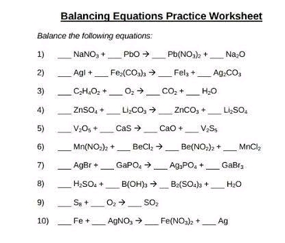Balancing Equations Practice Worksheet | StudyX - Worksheets Library