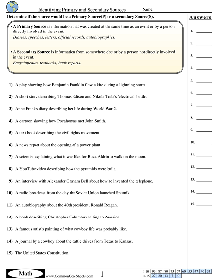 Primary and Secondary Sources Activity | Twinkl - Twinkl - Worksheets ...