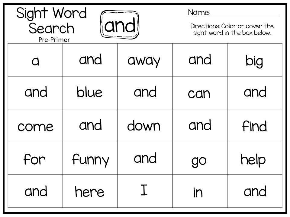 40 Printable Dolch Pre-primer Sight Word Search Worksheets ...