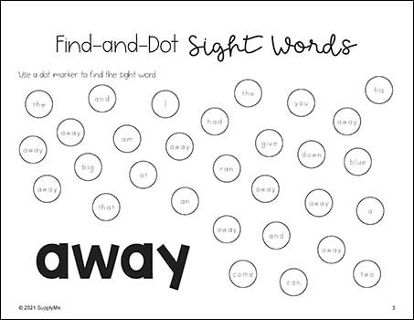 Pre-Primer Dolch Sight Words Worksheets - Find And Dot Sight Words ...