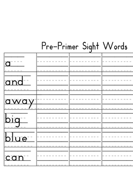Pre-Primer Dolch Sight Words Handwriting Worksheets - Worksheets Library