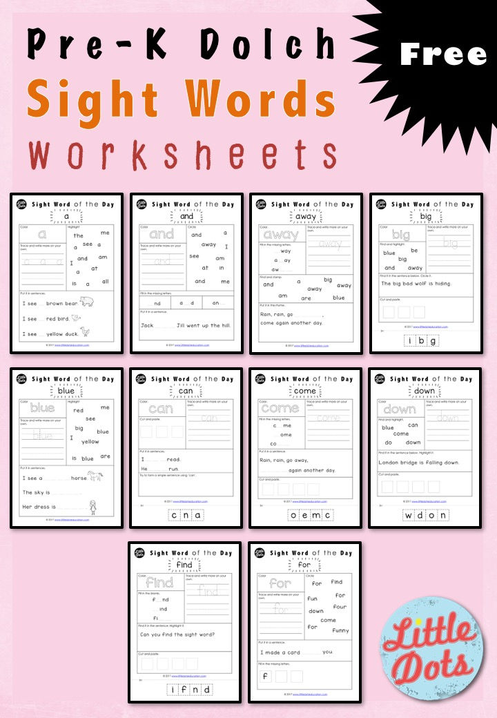 Free Pre-K Dolch Sight Words Worksheets Set 1 - Worksheets Library
