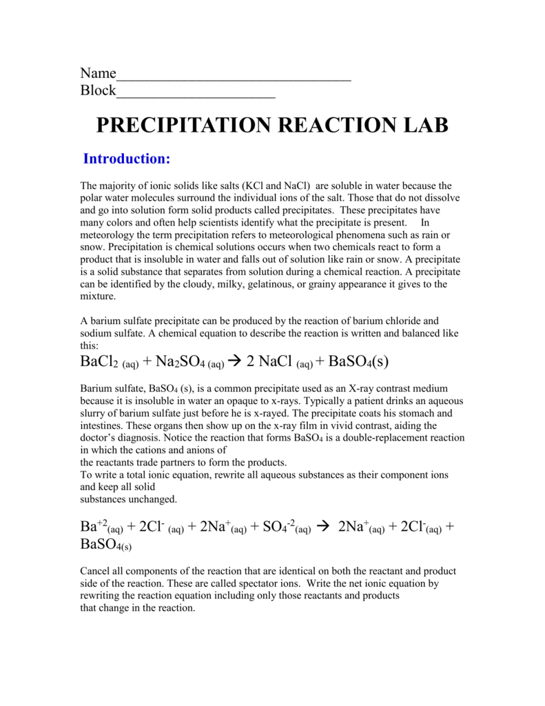 Chemical Reactions And Qualitative Analysis An Inquiry Activity