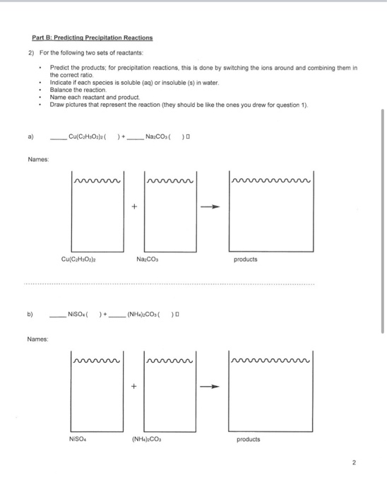 Solved Part B Predicting Precipitation Reactions 2 For The