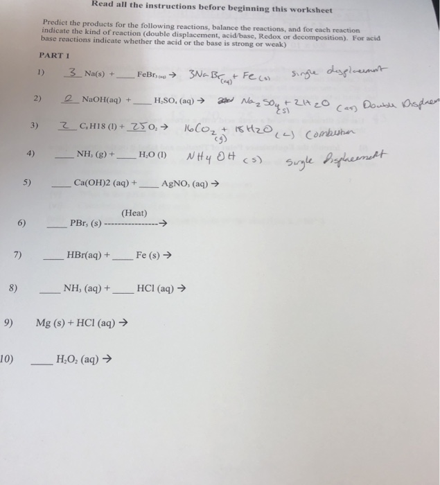Solved Predict The Products For The Following Reactions Worksheets Library