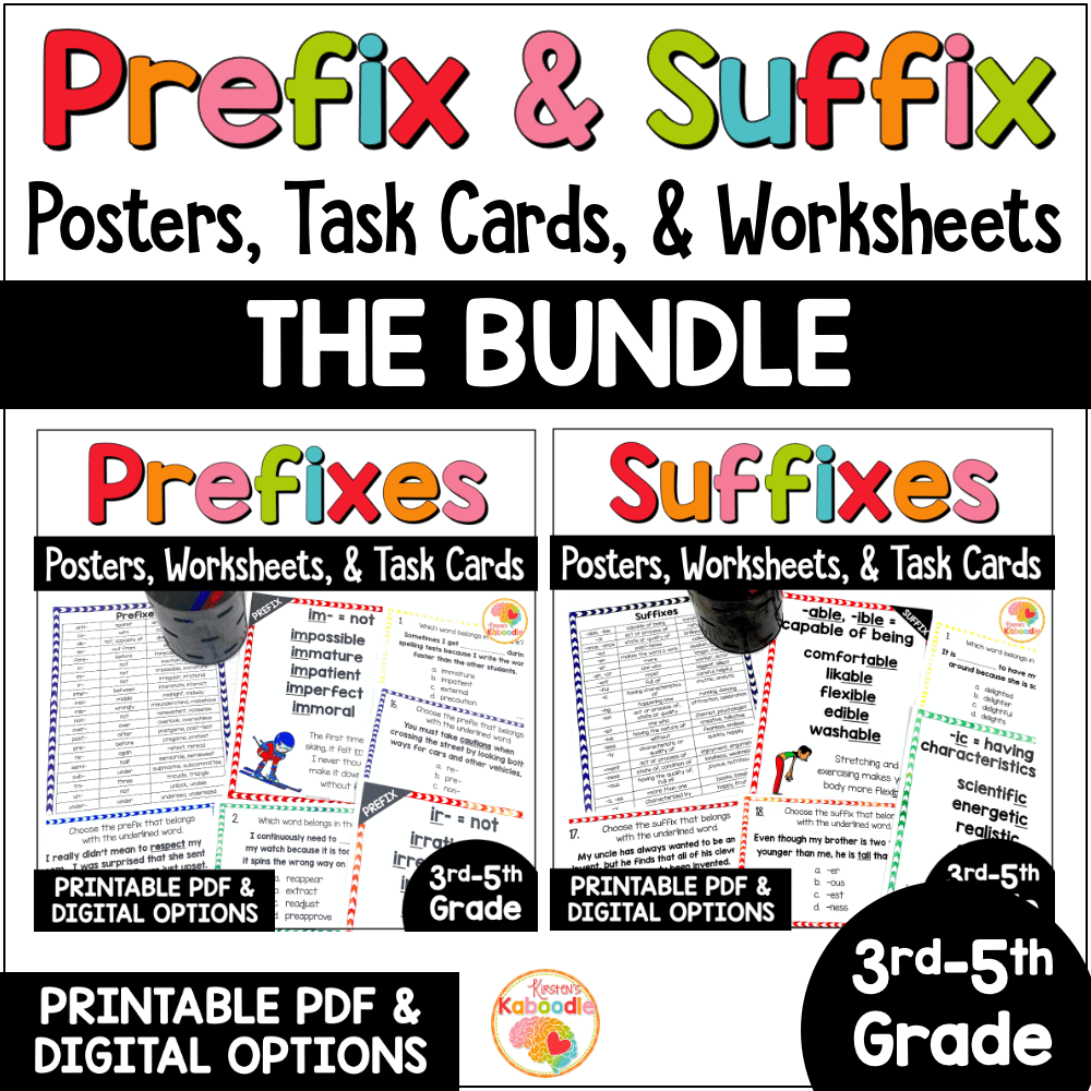 Prefix and Suffix Activities: Posters, Task Cards, and Worksheets ...