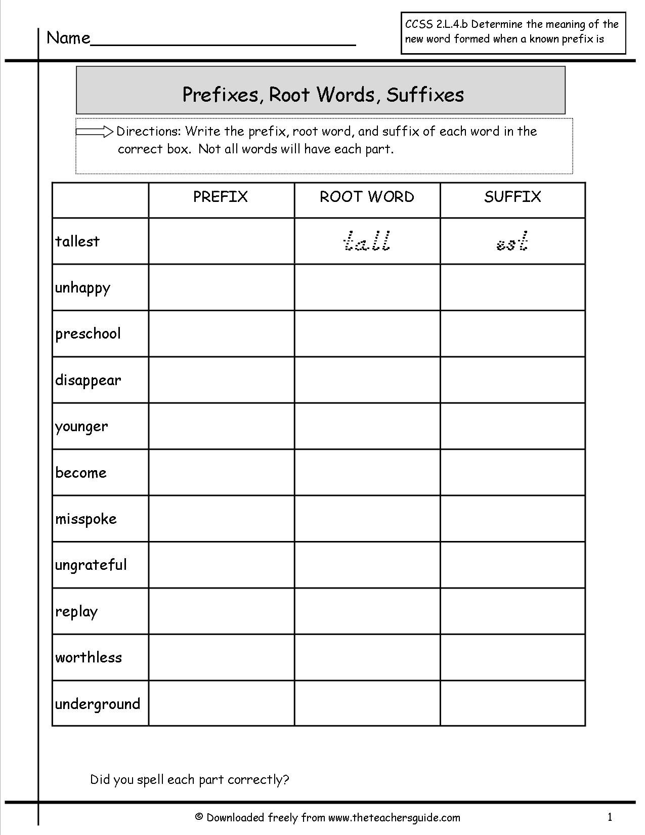 Free Prefixes and Suffixes Worksheets from The Teachers Guide ... - Worksheets Library