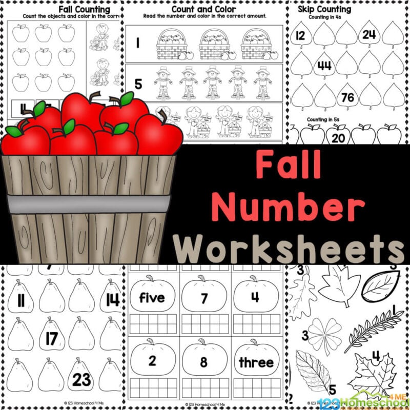 FREE Printable Fall Math Number Worksheets for Preschool ...