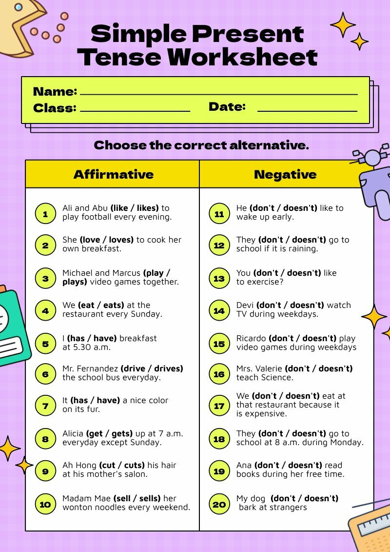 Simple Present Tense Worksheet - Piktochart - Worksheets Library