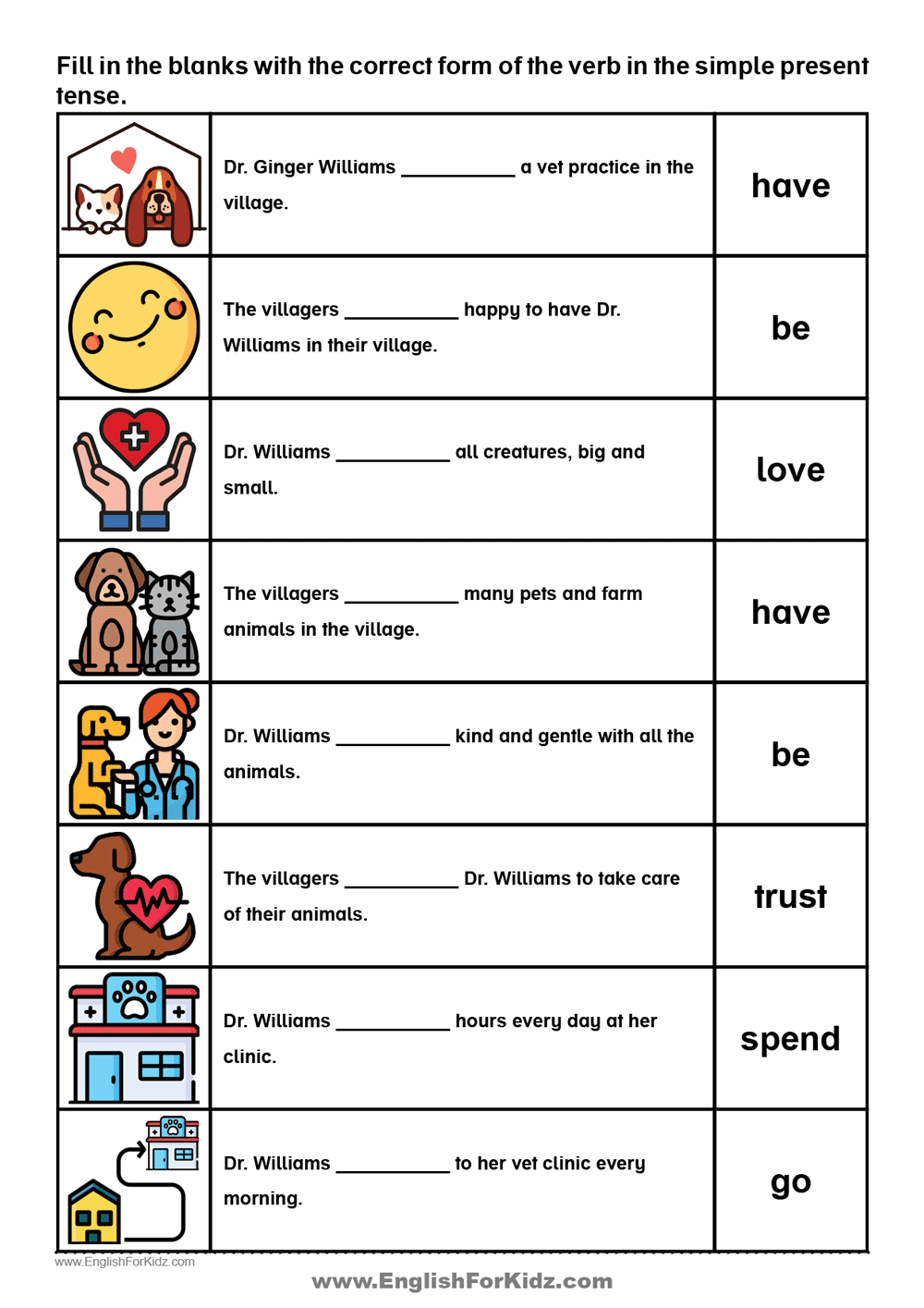 English for Kids Step by Step: Simple Present Tense Reading ... - Worksheets Library