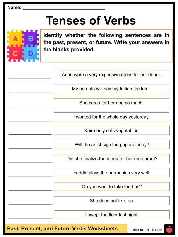 Past Present Future Verbs Facts Worksheets For Kids Worksheets