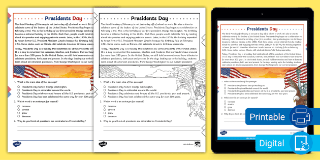 5th Grade Presidents Day Reading Comprehension | Twinkl - Worksheets ...