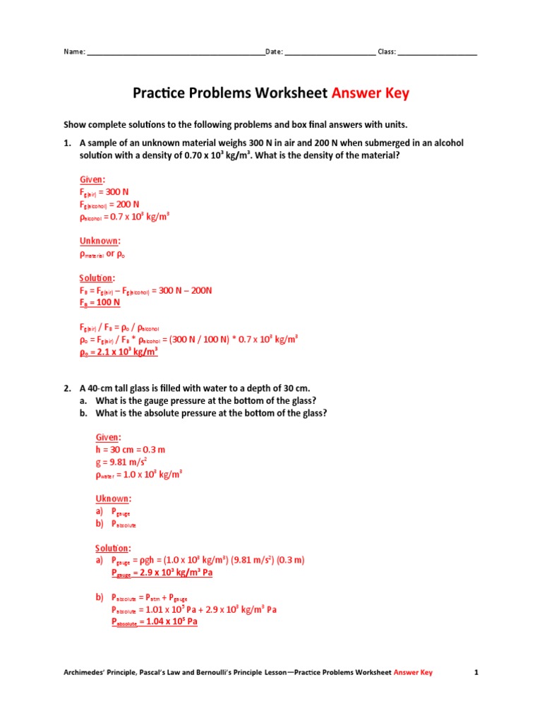 Practice Problems Worksheet Answer Key PDF Pressure Density Practice Problems Worksheet Answer Key PDF Pressure Density