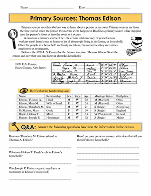 Reading Primary Sources | Worksheet | Education.com - Worksheets Library