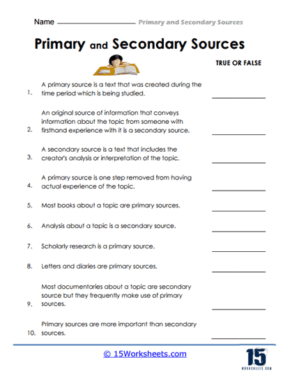 Identifying Primary and Secondary Sources | Worksheet | Education.com ...