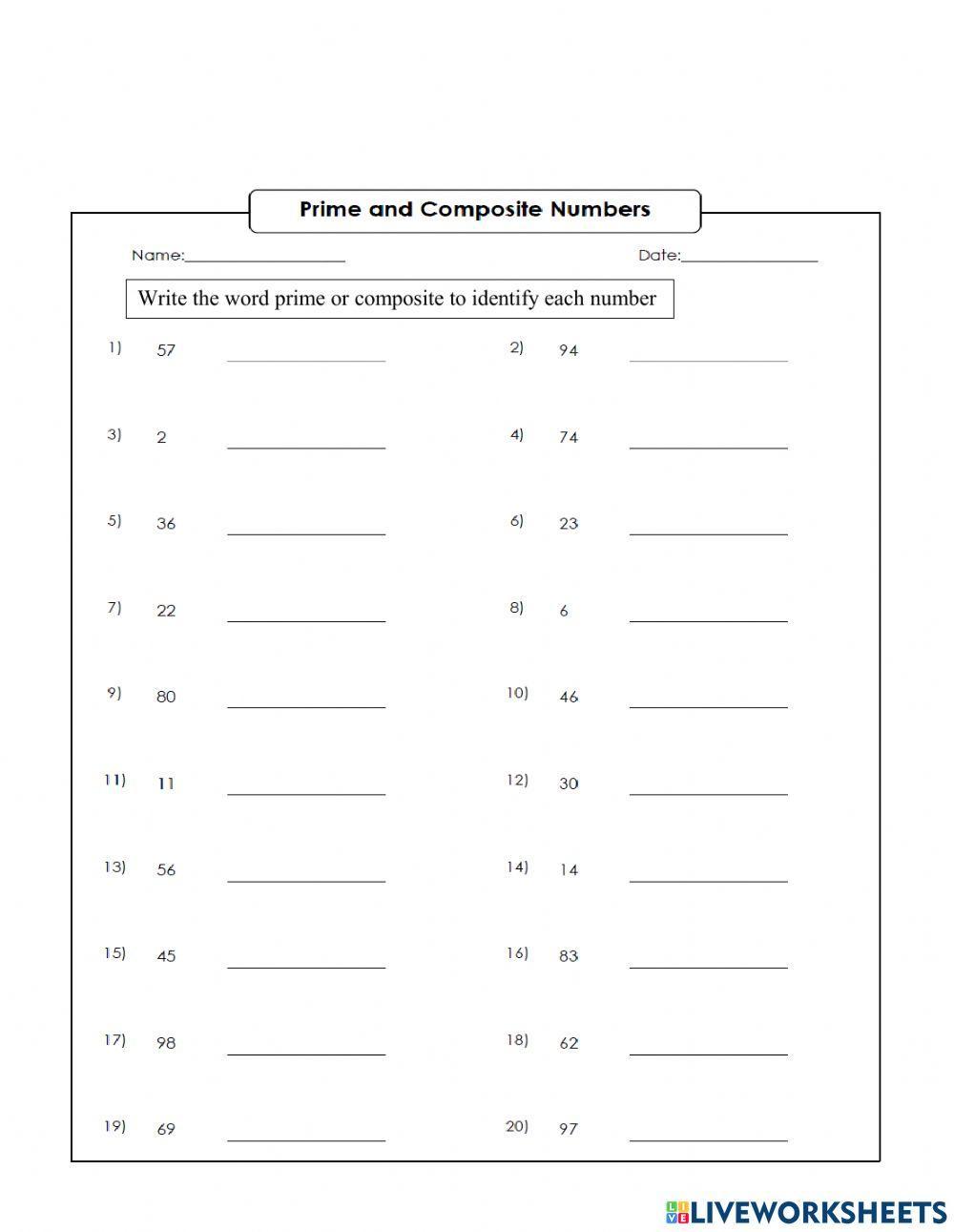 Prime And Composite Numbers Online Worksheet Live Worksheets Prime And Composite Numbers Online Worksheet Live Worksheets