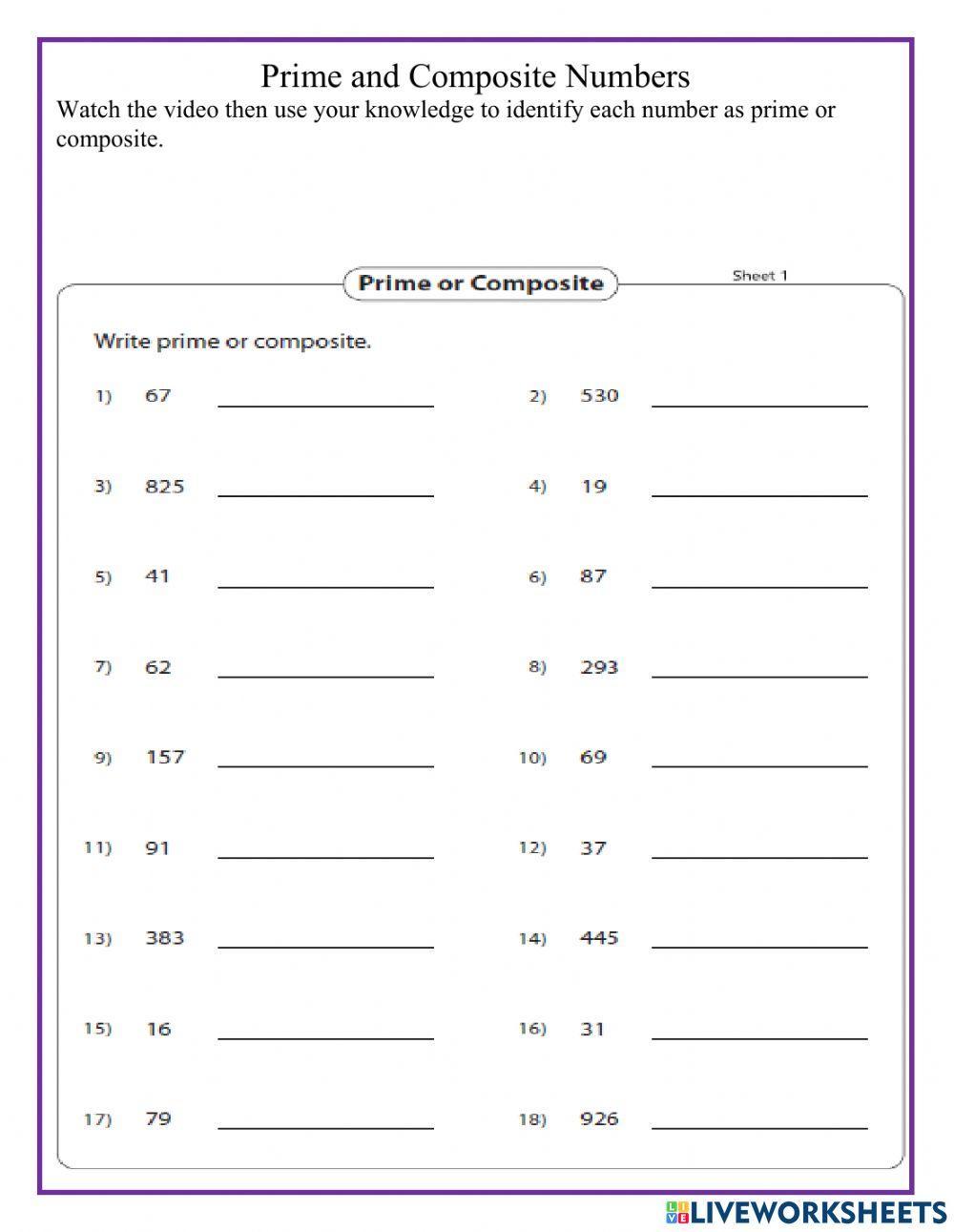 Prime And Composite Numbers Worksheet For Grades 4 And 5 Live Prime And Composite Numbers Worksheet For Grades 4 And 5 Live