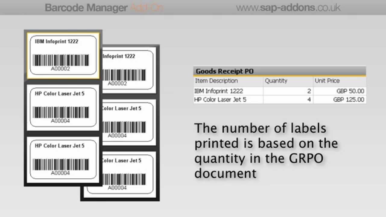 Print multiple labels from document - Barcode Manager Add-on for SAP Business One - Worksheets ...