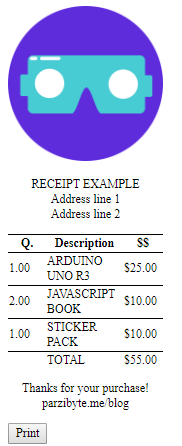 Print receipt in thermal printer using JavaScript, CSS & HTML ... - Worksheets Library