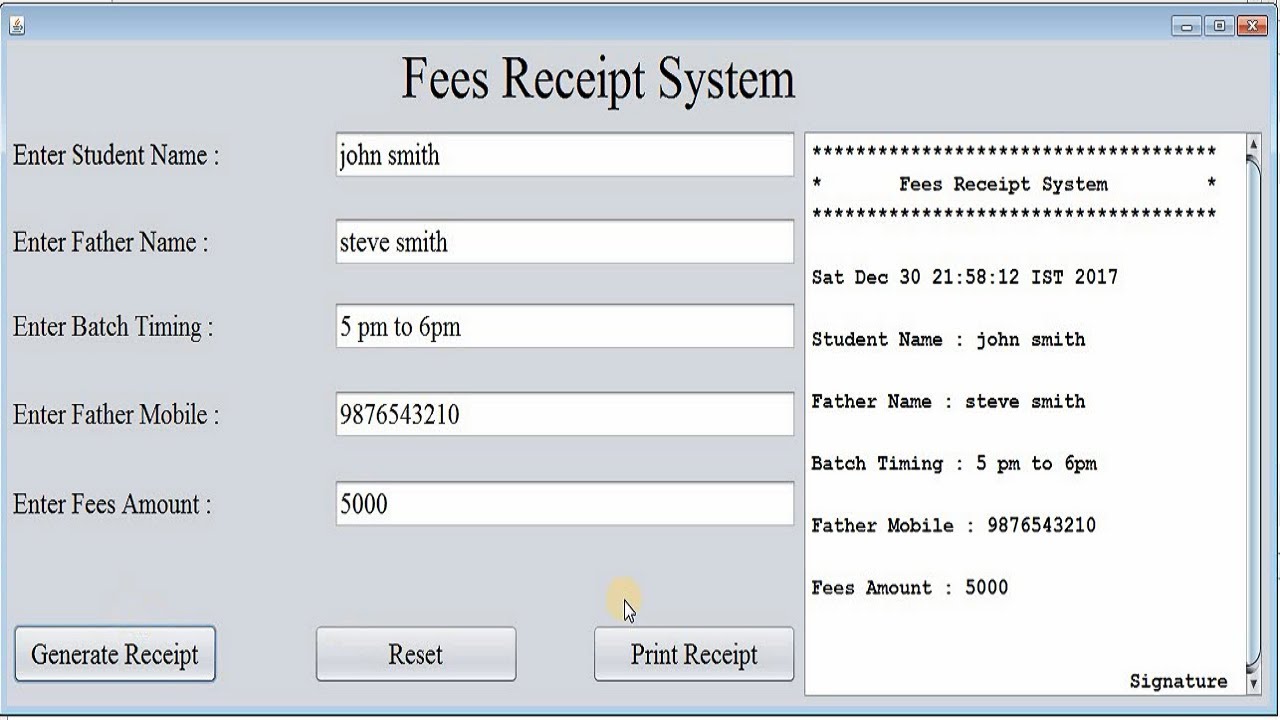 fees receipt system in java by using netbeans - Worksheets Library
