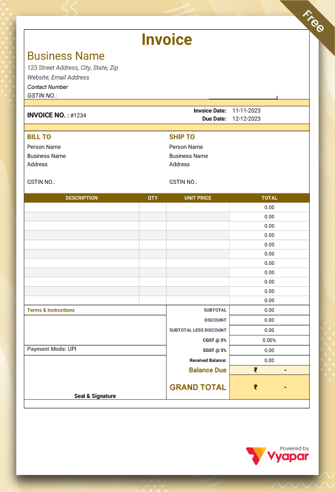 Invoice Format | Billing Format - Free Download - Worksheets Library